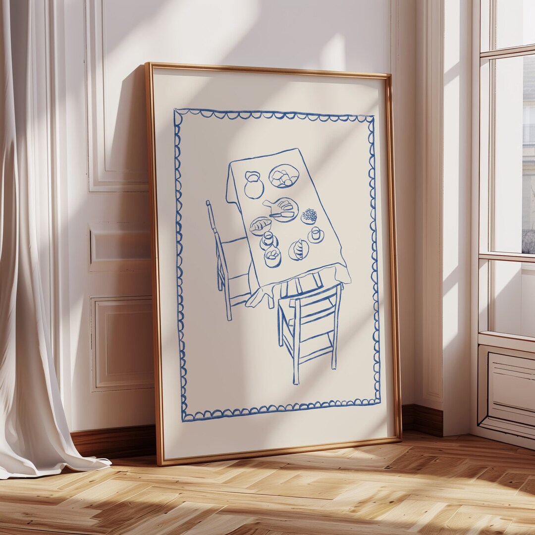 Blue Dinner Table Poster, Kitchen Decor, Trendy Wall Art Kitchen Poster ...