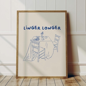 Linger Longer Dinner Table Poster, Kitchen Decor, Trendy Wall Art ...