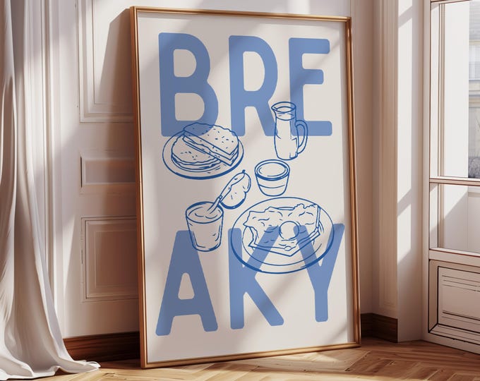 Breakfast Wall Art Print, Kitchen Decor, Brunch Illustration, 'breaky ...