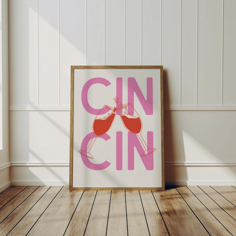 Champagne Wall Art Print, CIN CIN Celebration Decor, Clinking Glasses ...