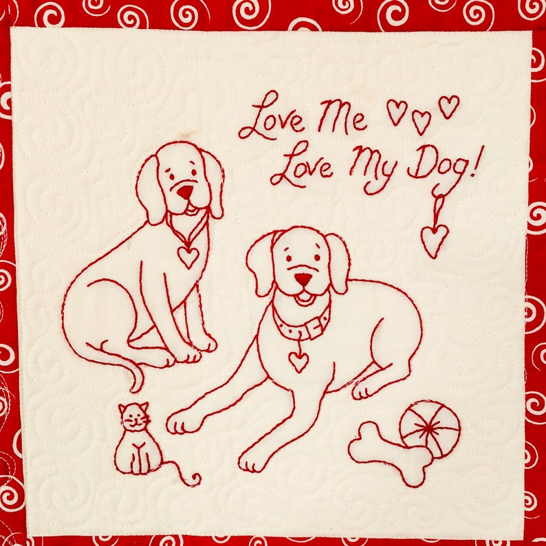 It's A Dog's Life Redwork Quilt - Hand Embroidery Pattern - Etsy