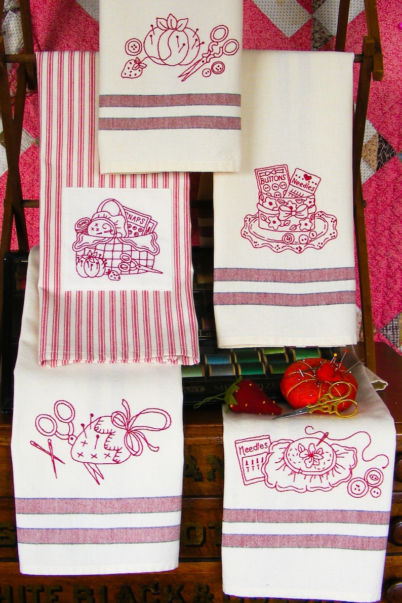 The Redwork Kitchen Tea Towels - Hand Embroidery Pattern - Etsy