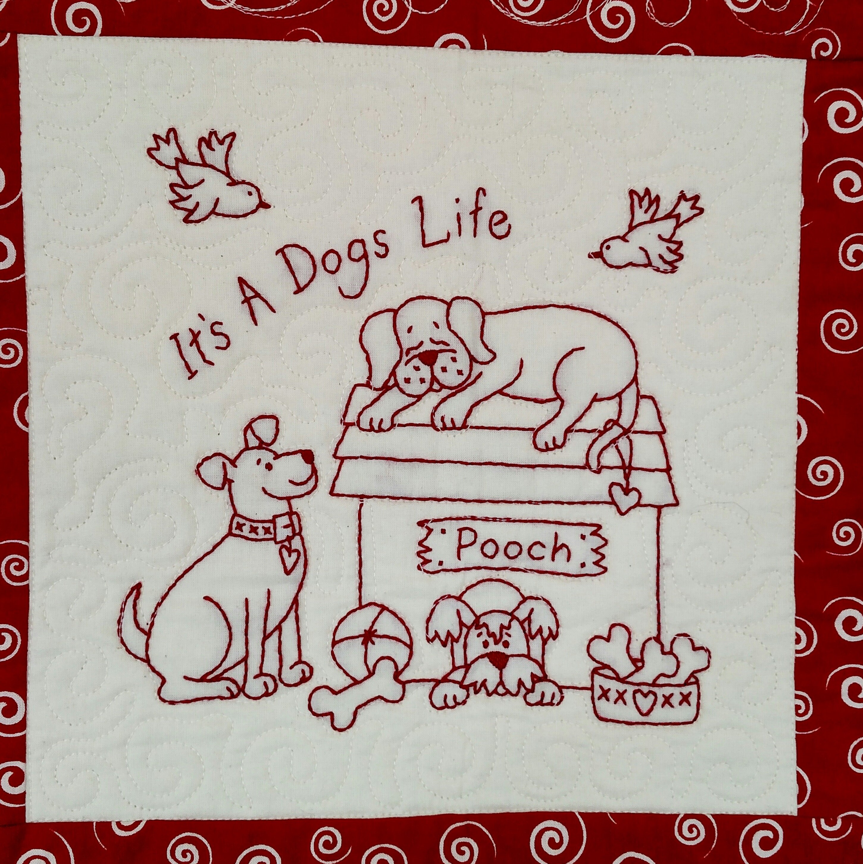It's A Dog's Life Redwork Quilt - Hand Embroidery Pattern - Etsy