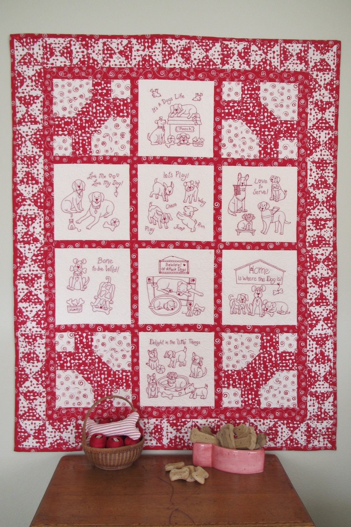 It's A Dog's Life Redwork Quilt Machine Embroidery - Etsy