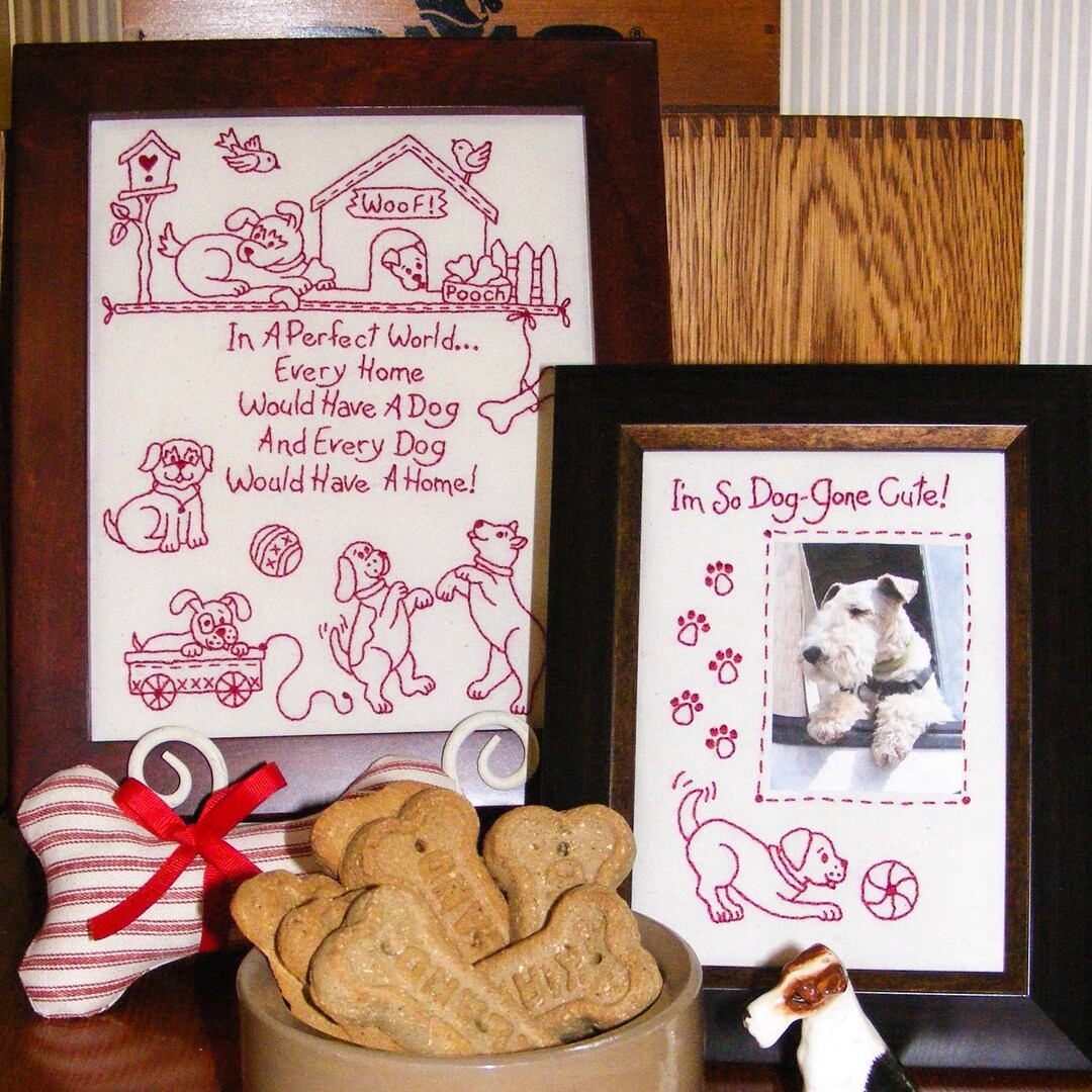 Dog's Perfect World Redwork - Hand Embroidery Pattern - Download - Etsy