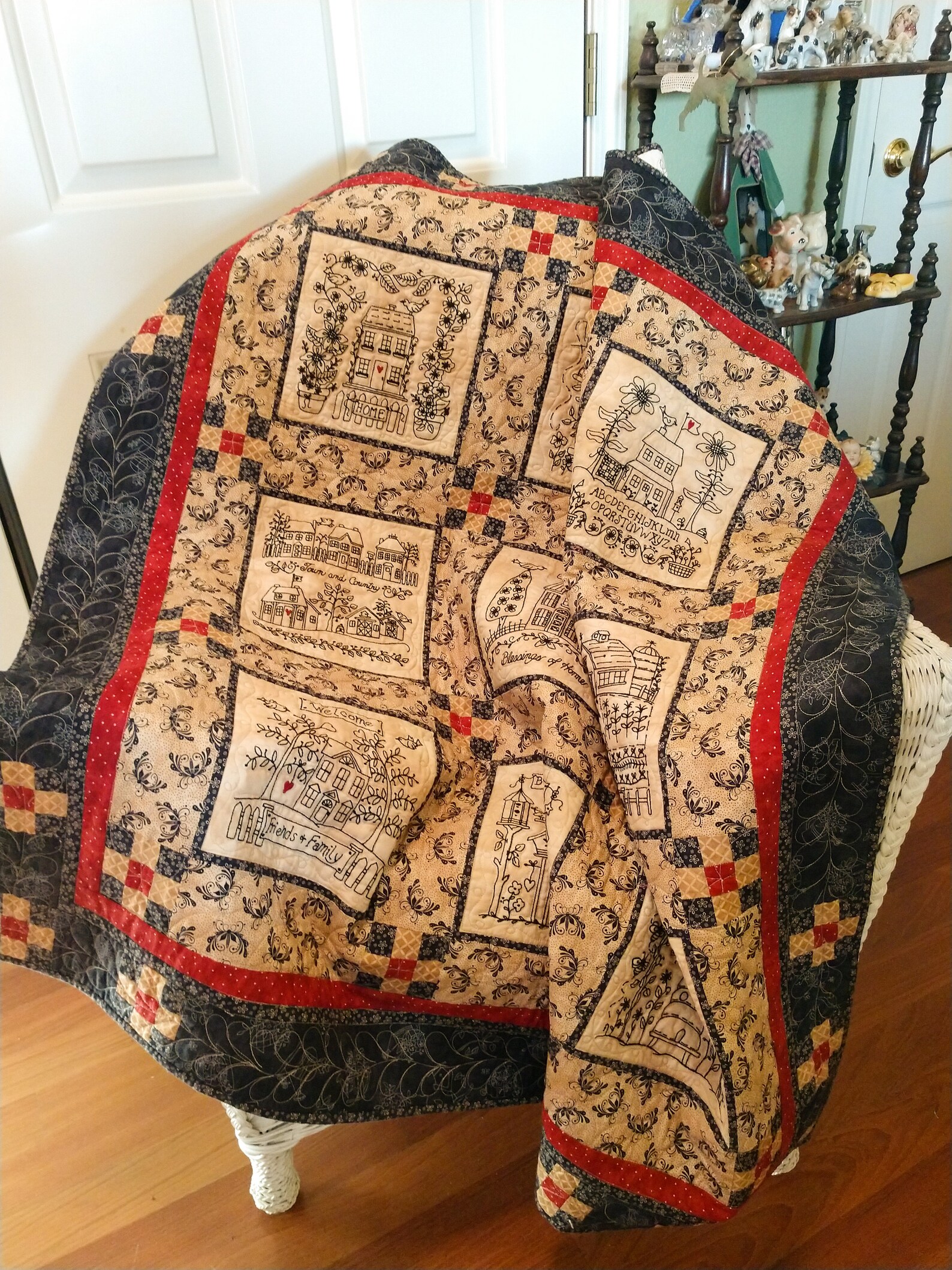 Home and Heart Blackwork Quilt for Hand Embroidery - Etsy