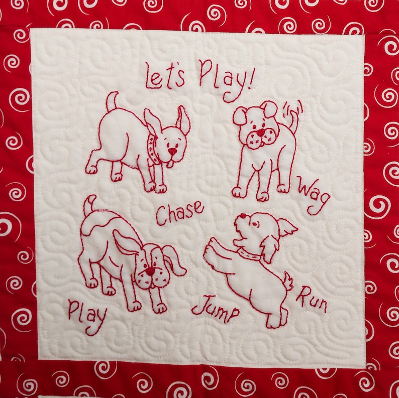 It's A Dog's Life Redwork Quilt - Hand Embroidery Pattern - Etsy