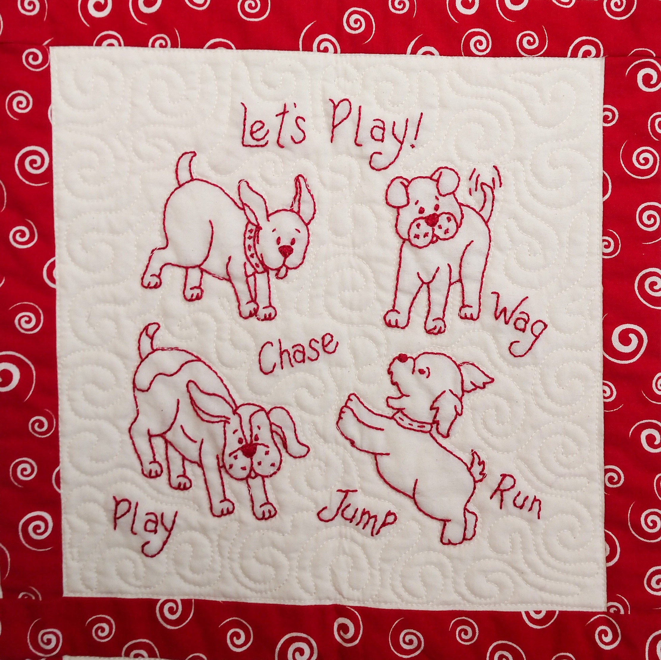 It's A Dog's Life Redwork Quilt Machine Embroidery - Etsy