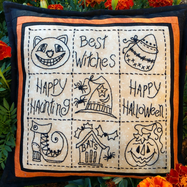 Halloween Sampler Pillow - Hand Embroidery Pattern - Download - Etsy