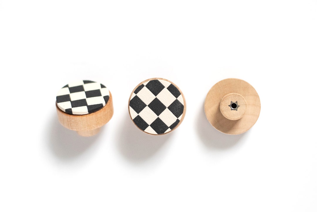 Custom Handmade Textured Surface Checkered Colorful Polymer Clay Wood Knobs in Multiple Colors ...