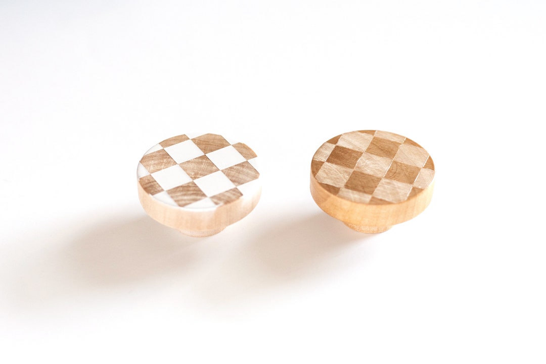 Custom Handmade Painted Checkered Wood Knobs in Multiple Finishes [for Bedroom or Nursery ...