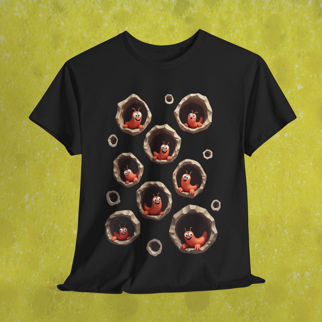 Peek-a-boo Worms T-shirt - Fun Cartoon Worm Design | Cute and Quirky ...
