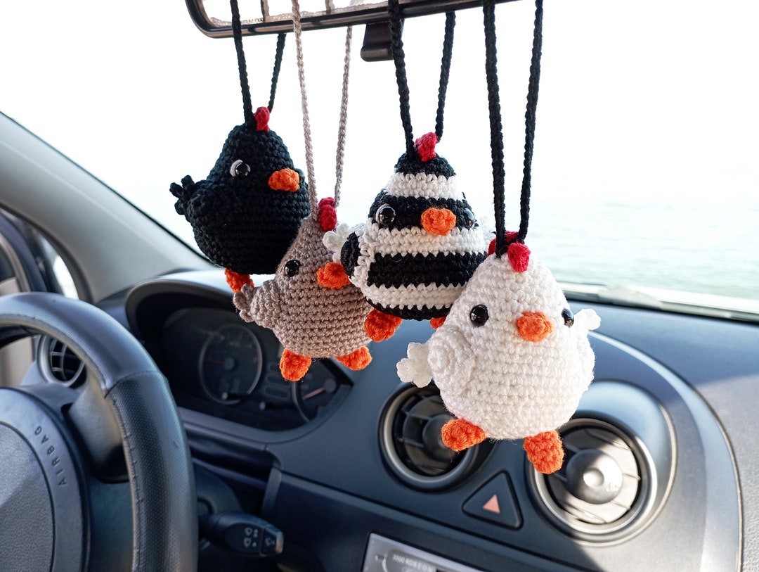 Crochet Chicken Car Rearview Mirror Hanging Charm Decor, for Women ...