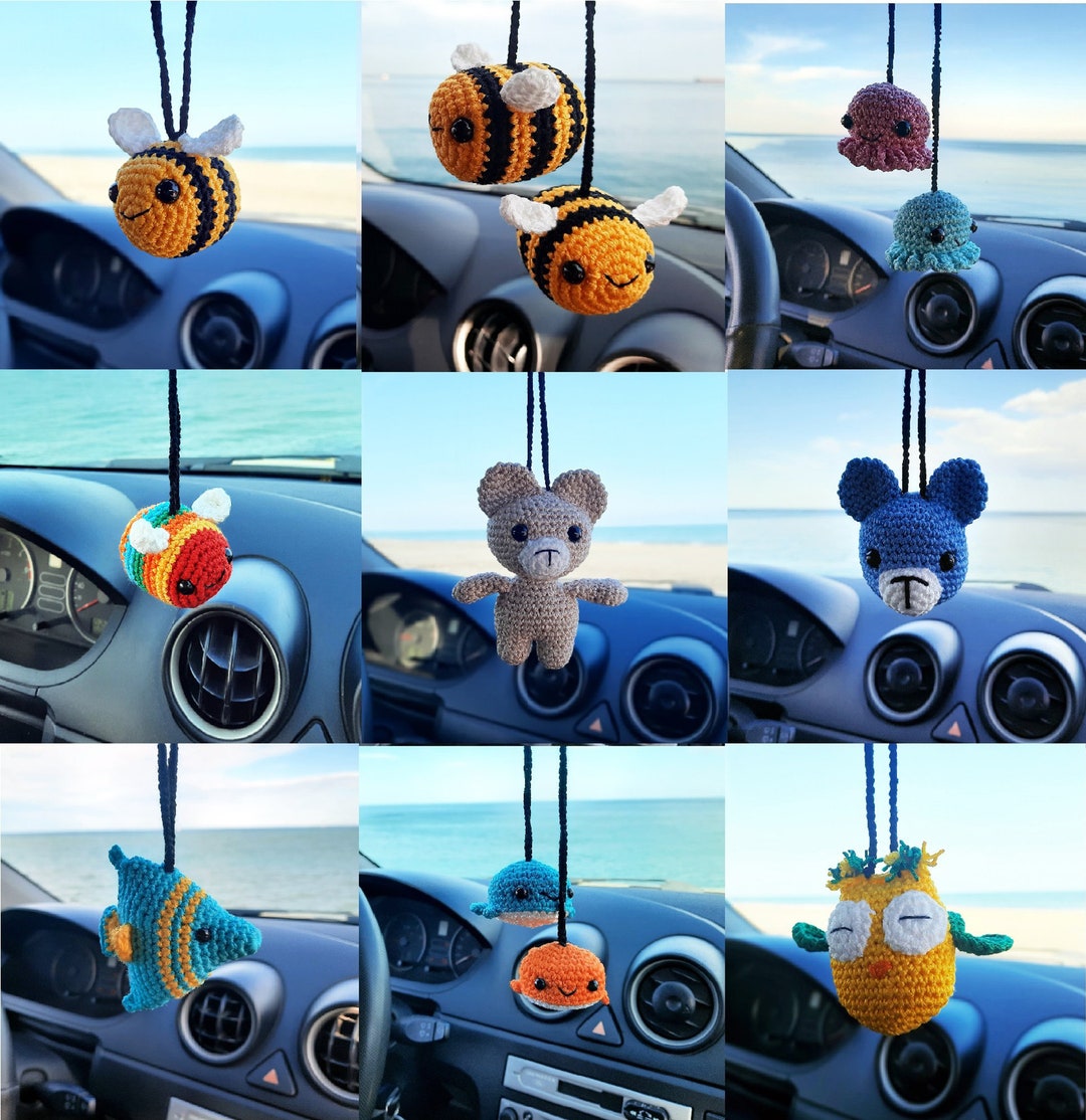 Crochet Animals Car Hanging Accessories, Cute Car Decor, Crochet Car ...