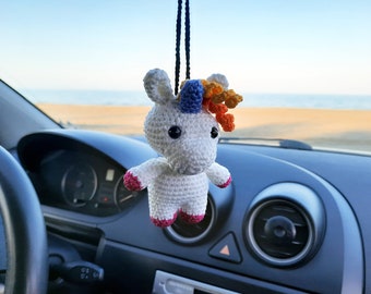 Crochet Unicorn Car Accessories Car Rear View Mirror Charm Decor Car Hanging Accessories Car Ornament Valentine s Day Gift. Etsy