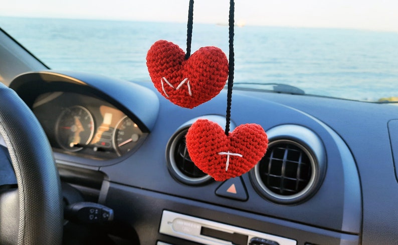 Crochet Red Hearts Car Mirror Hanging Charm, Mother's Day Gift - Etsy
