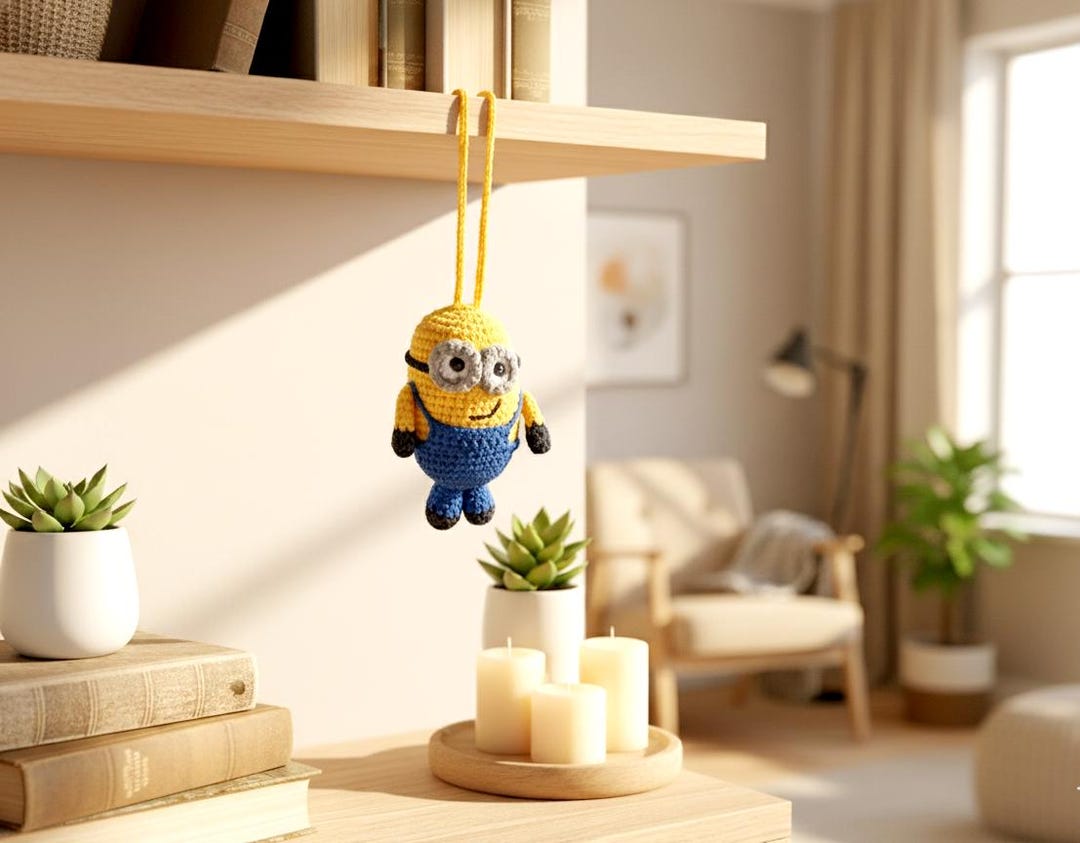 Crochet Minion Car Mirror Hanging, Cartoon Lover Gift, Mother's Day ...