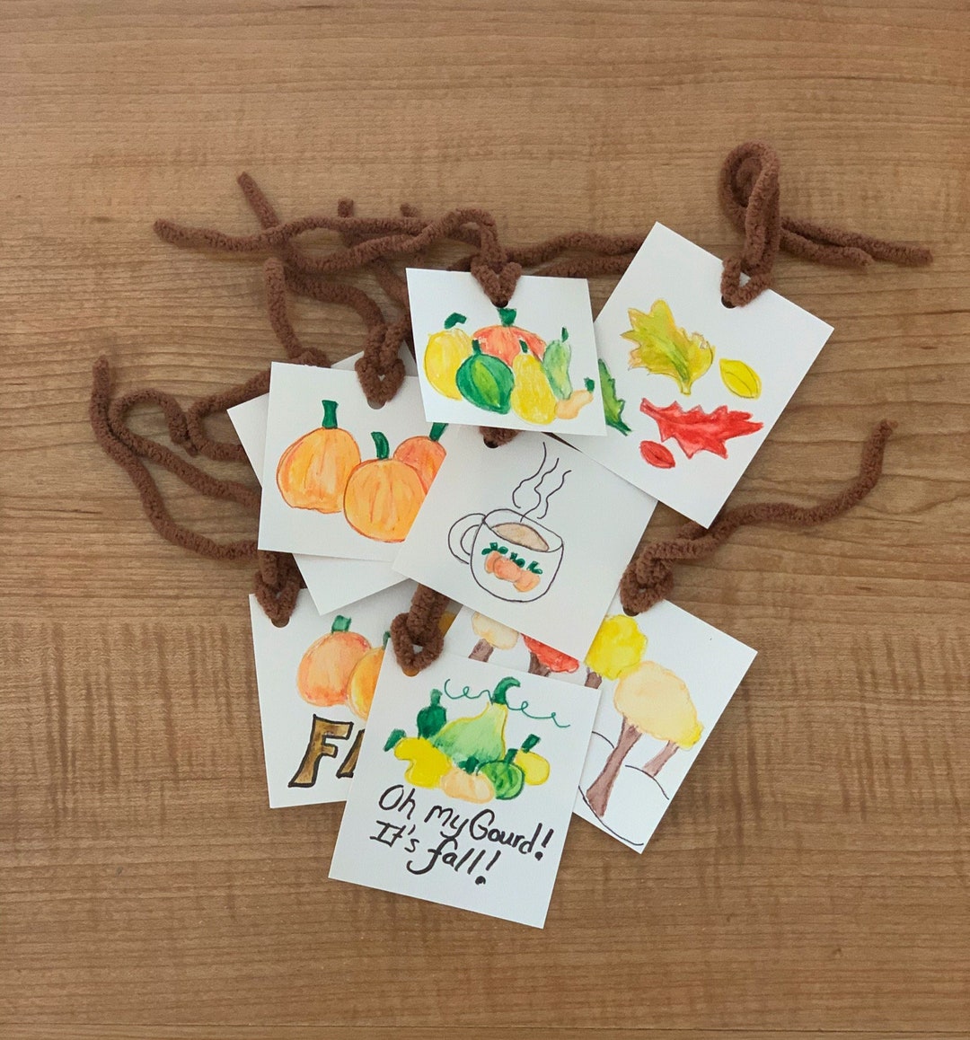 Fall Gift Tags, Handmade Set of 8, Autumn Gift Tags, Hand Drawn Painted ...