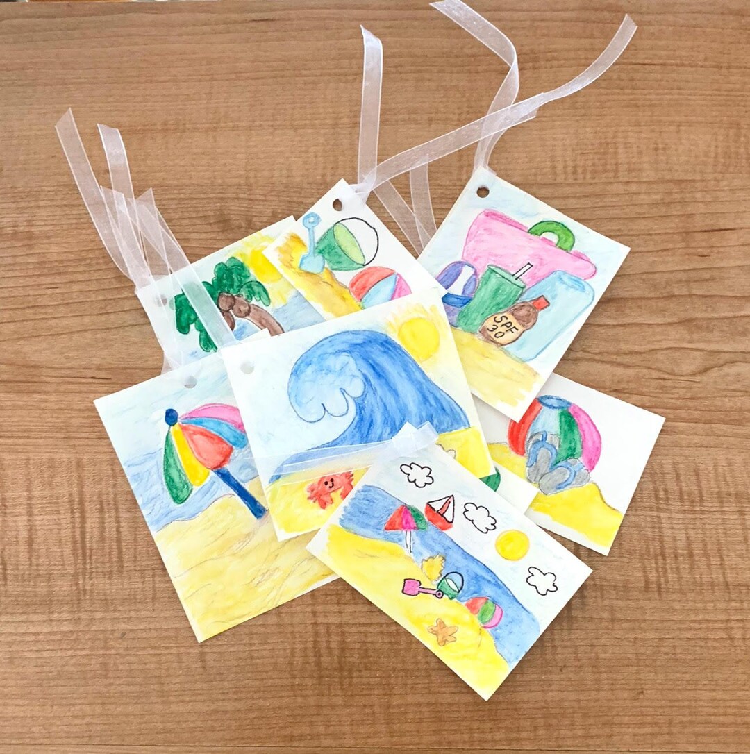 Handmade Beach Gift Tags, Hand Drawn Hand Painted Beach Scene Gits Tags ...