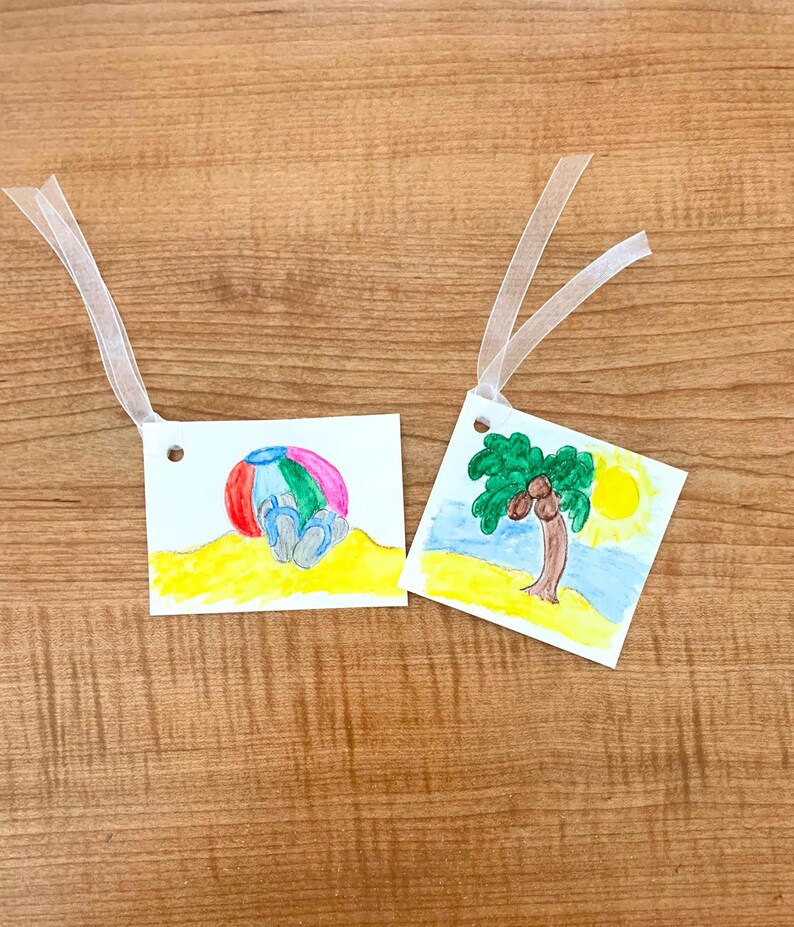 Handmade Beach Gift Tags, Hand Drawn Hand Painted Beach Scene Gits Tags ...