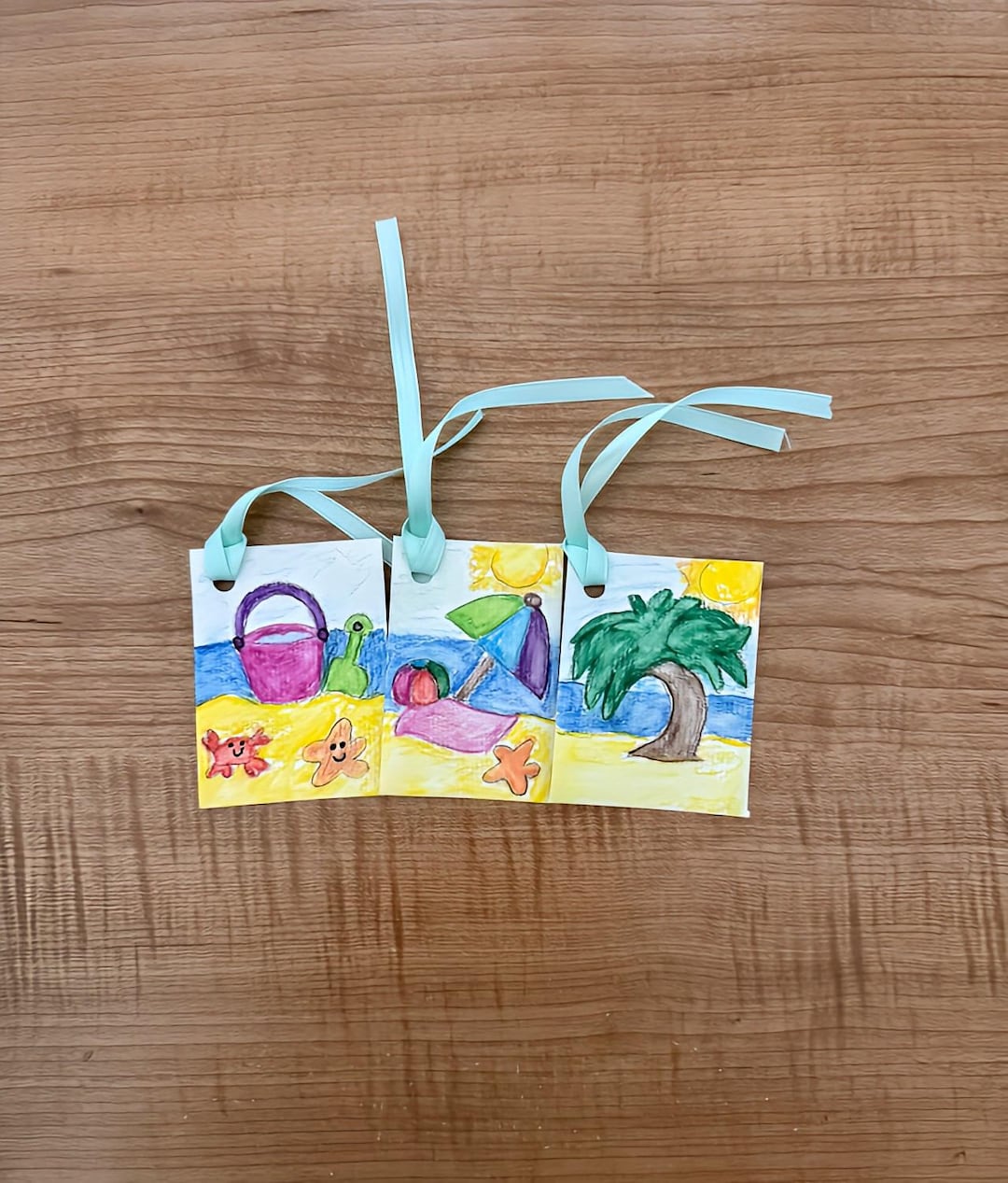 Beach Gift Tags, Set of 3 Handmade Hand Drawn Hand Painted Beach Gift ...