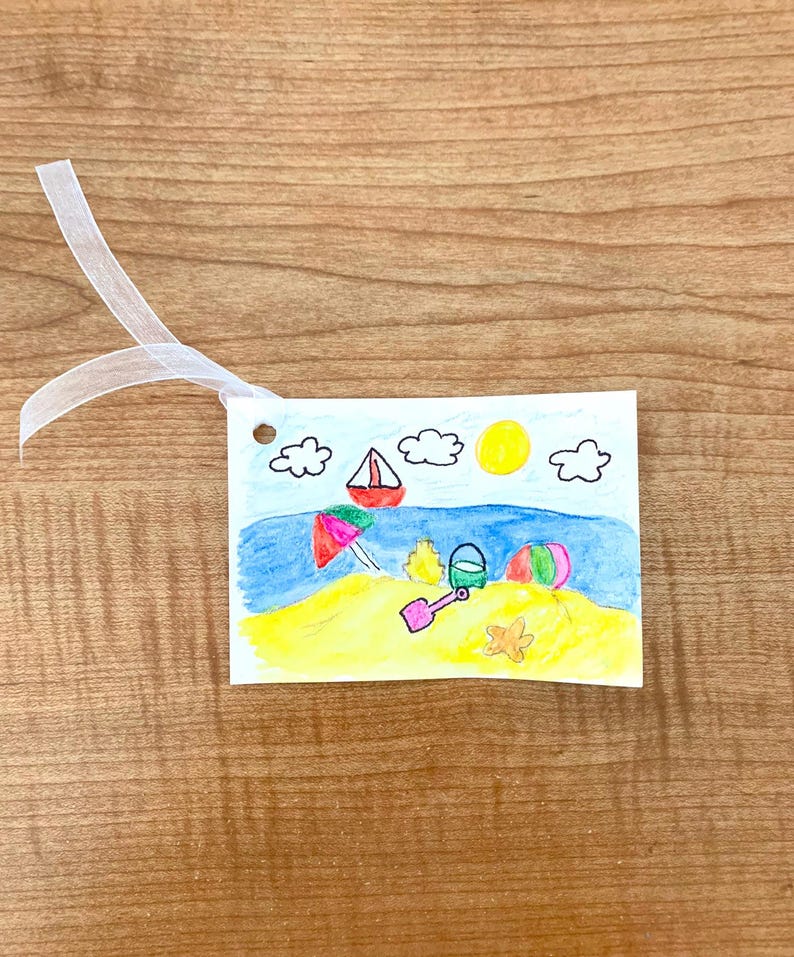 Handmade Beach Gift Tags, Hand Drawn Hand Painted Beach Scene Gits Tags ...