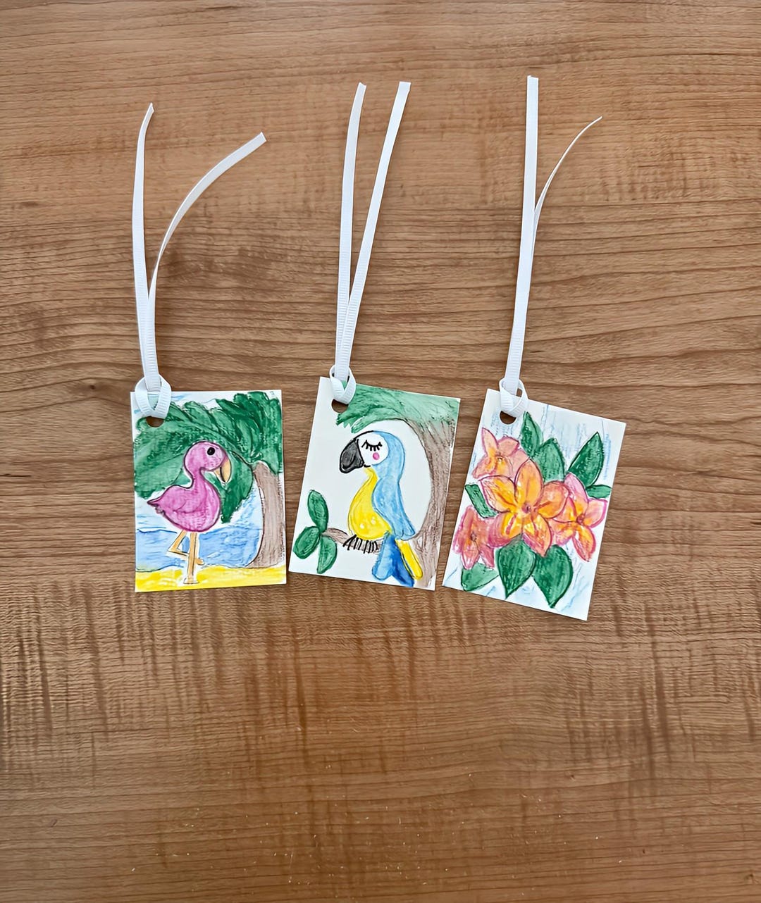 Tropical Gift Tags, Handmade Set of 3 Hawaii Gift Tags, Pink Flamingo ...