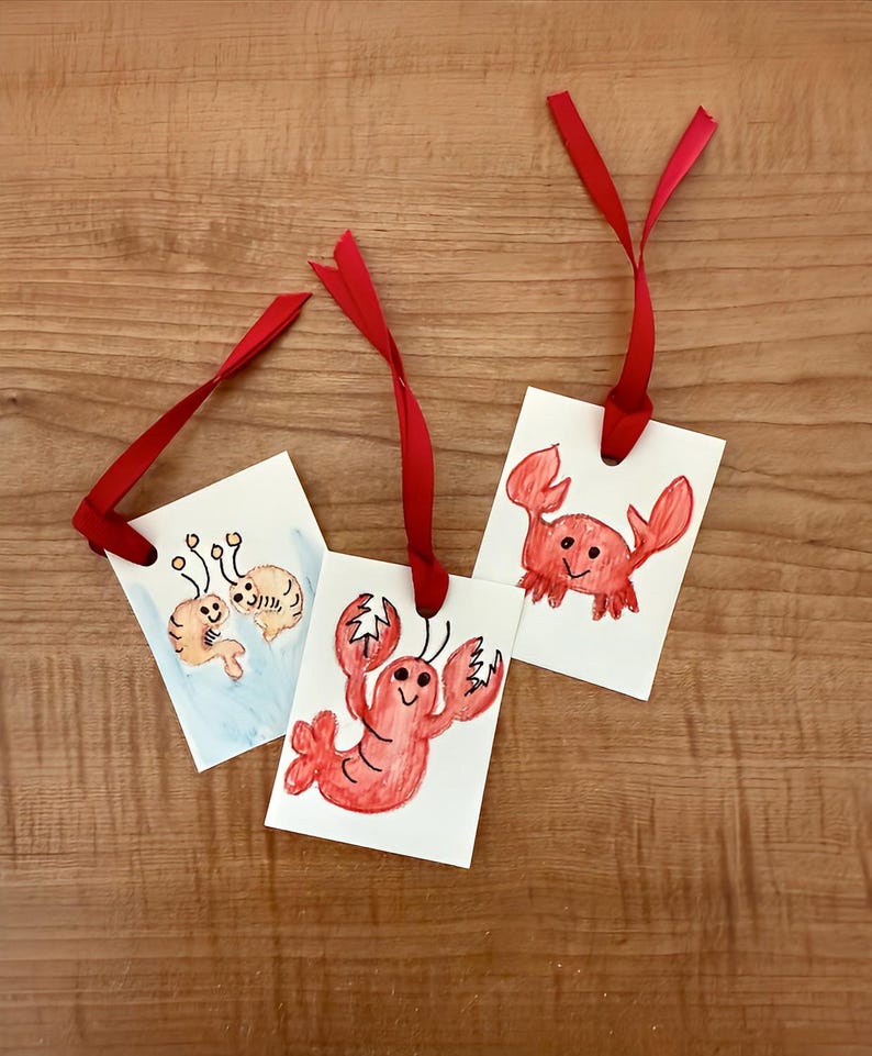 Cute Crustaceans Gift Tags, Set of 3 Shellfish Gift Tags, Lobster, Crab ...