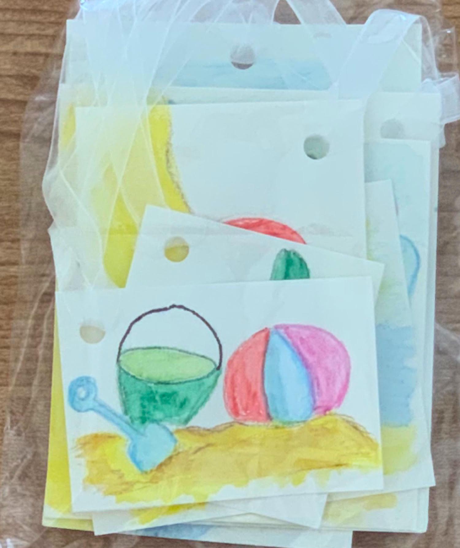 Handmade Beach Gift Tags, Hand Drawn Hand Painted Beach Scene Gits Tags ...