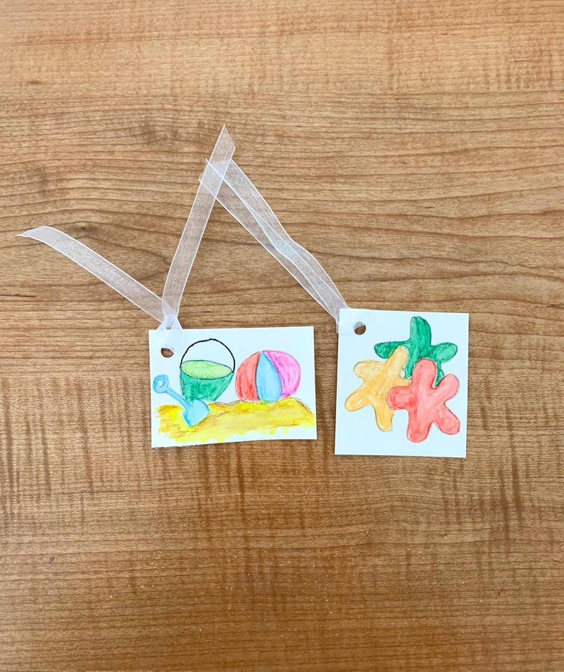 Handmade Beach Gift Tags, Hand Drawn Hand Painted Beach Scene Gits Tags ...