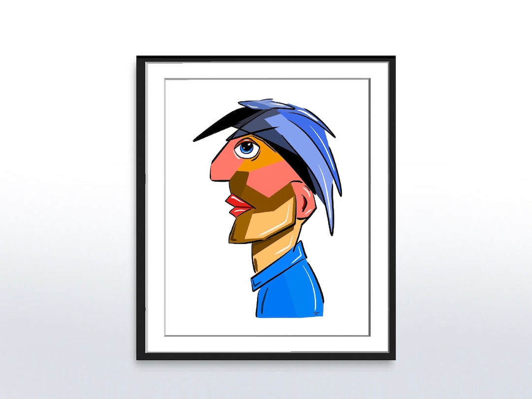 Cubist Male Portrait on White Background, High Resolution, Wall Art ...