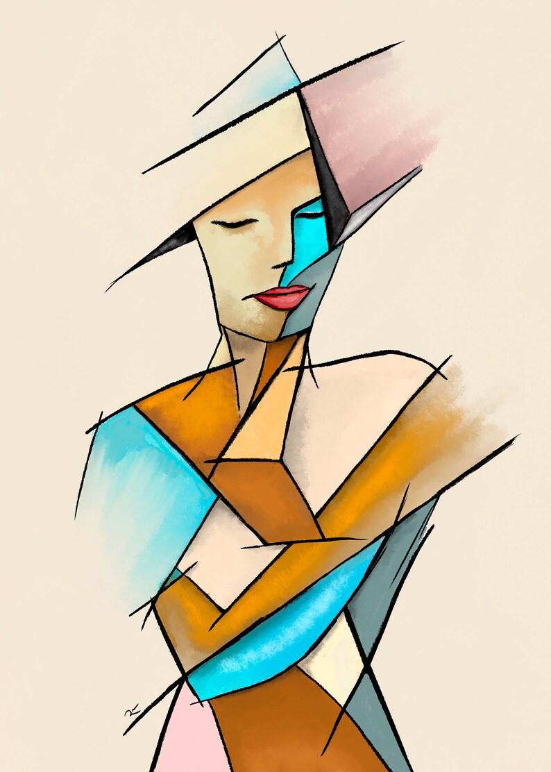 Printable Abstract Portrait Art, Cubist Art of a Woman's Body | Wall ...
