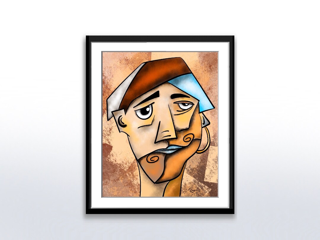 Printable Abstract Portrait Art, Cubist Painting of a Man's Face | Wall ...