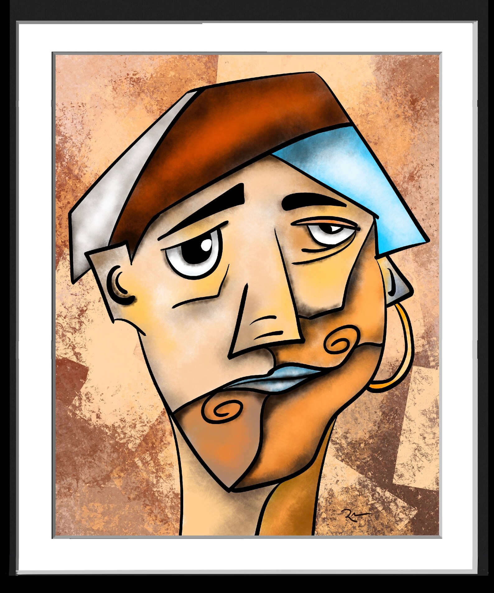 Printable Abstract Portrait Art, Cubist Painting of a Man's Face | Wall ...