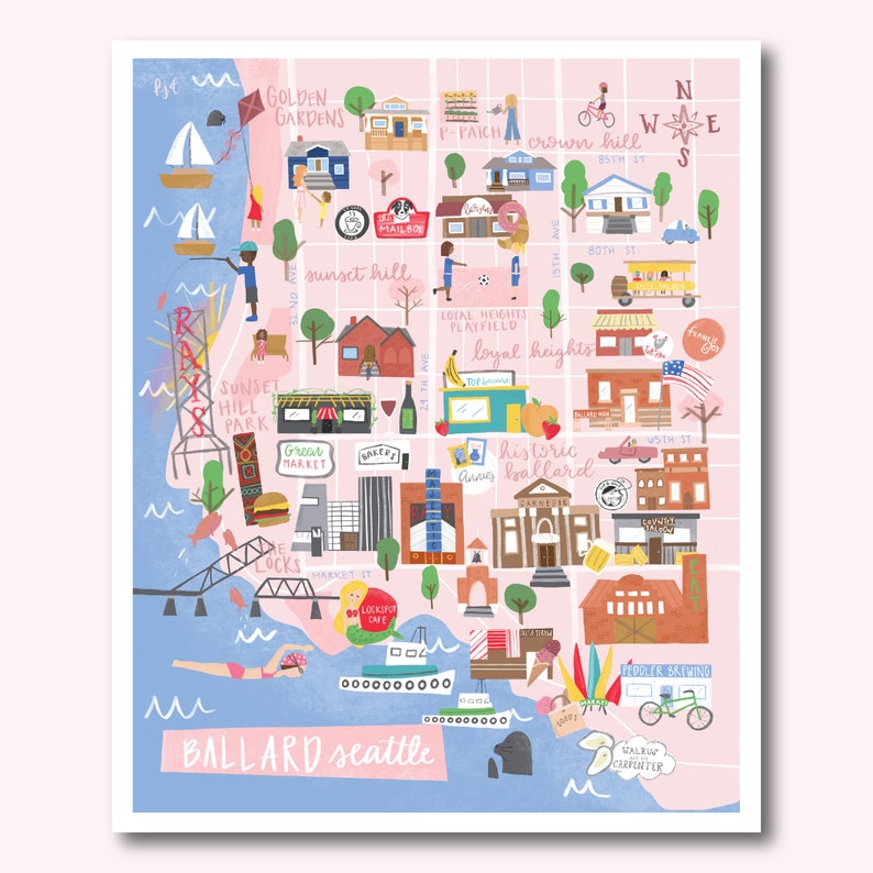 16x20 Ballard Seattle Map | Etsy