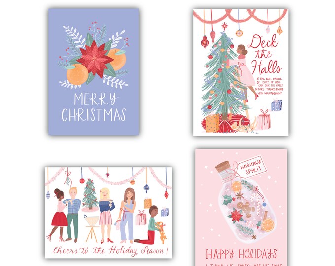 Holiday Spirit Cards Set of 8 - Etsy