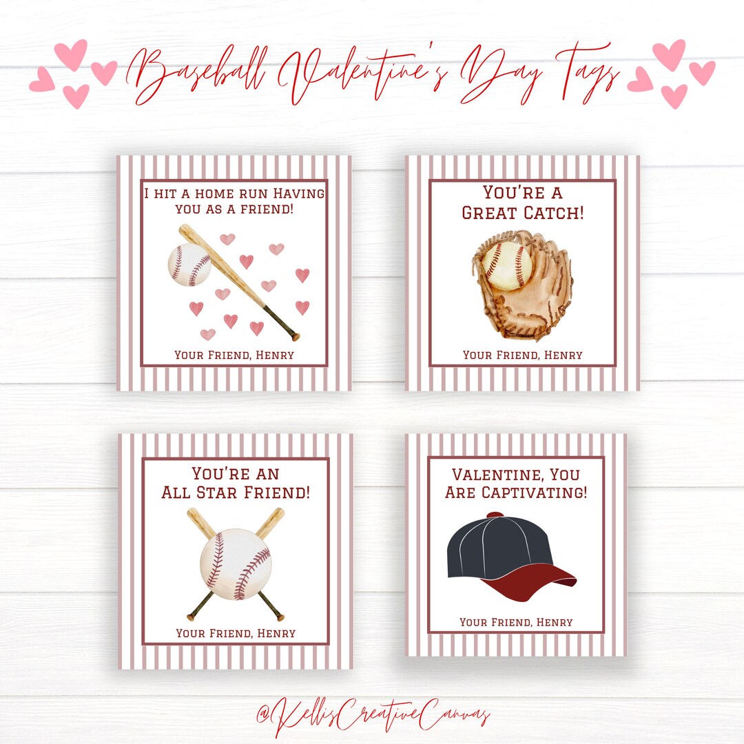 Kid's Baseball Valentine, Printable Baseball Themed Valentine Cards ...