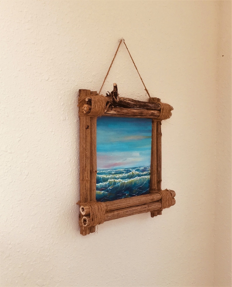 Original Seascape Painting: Coastal Surf Art in Rustic Reed Frame - Etsy