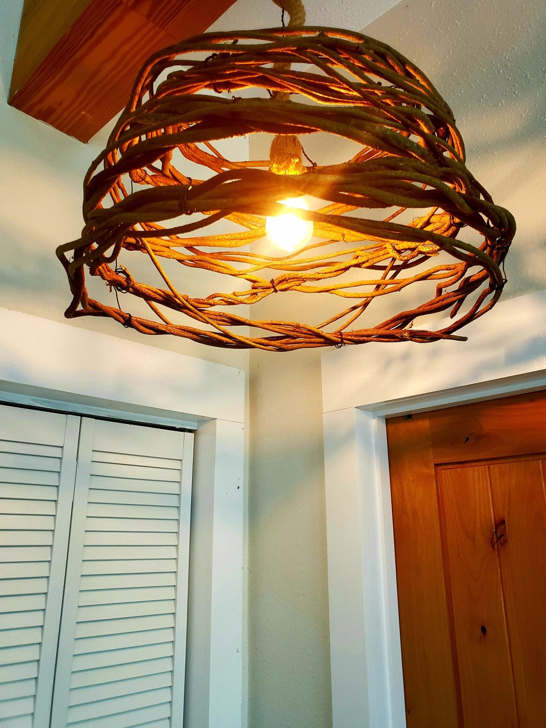 Handwoven Vine Pendant Light: Rustic Farmhouse Lighting - Etsy