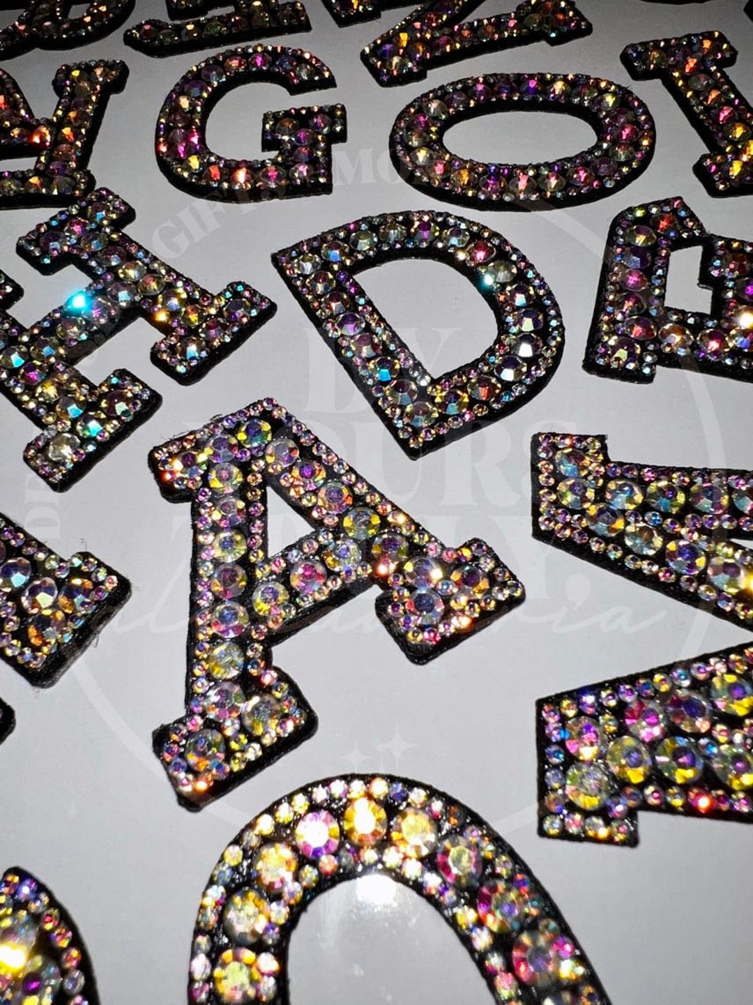 Iridescent Rhinestone Iron on Letter Patch: Black AB Crystals - Etsy