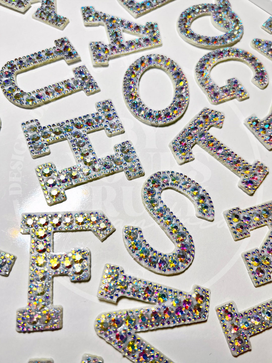 Iridescent Rhinestone Iron on Letter Patch: White AB Crystals, DIY ...