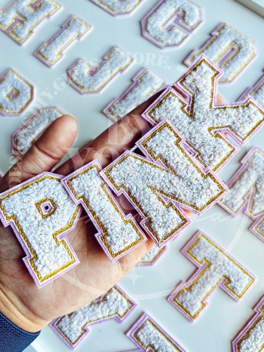 Chenille Letter Patch: Pink, White & Gold Iron-on Applique (2" Tall) - Etsy