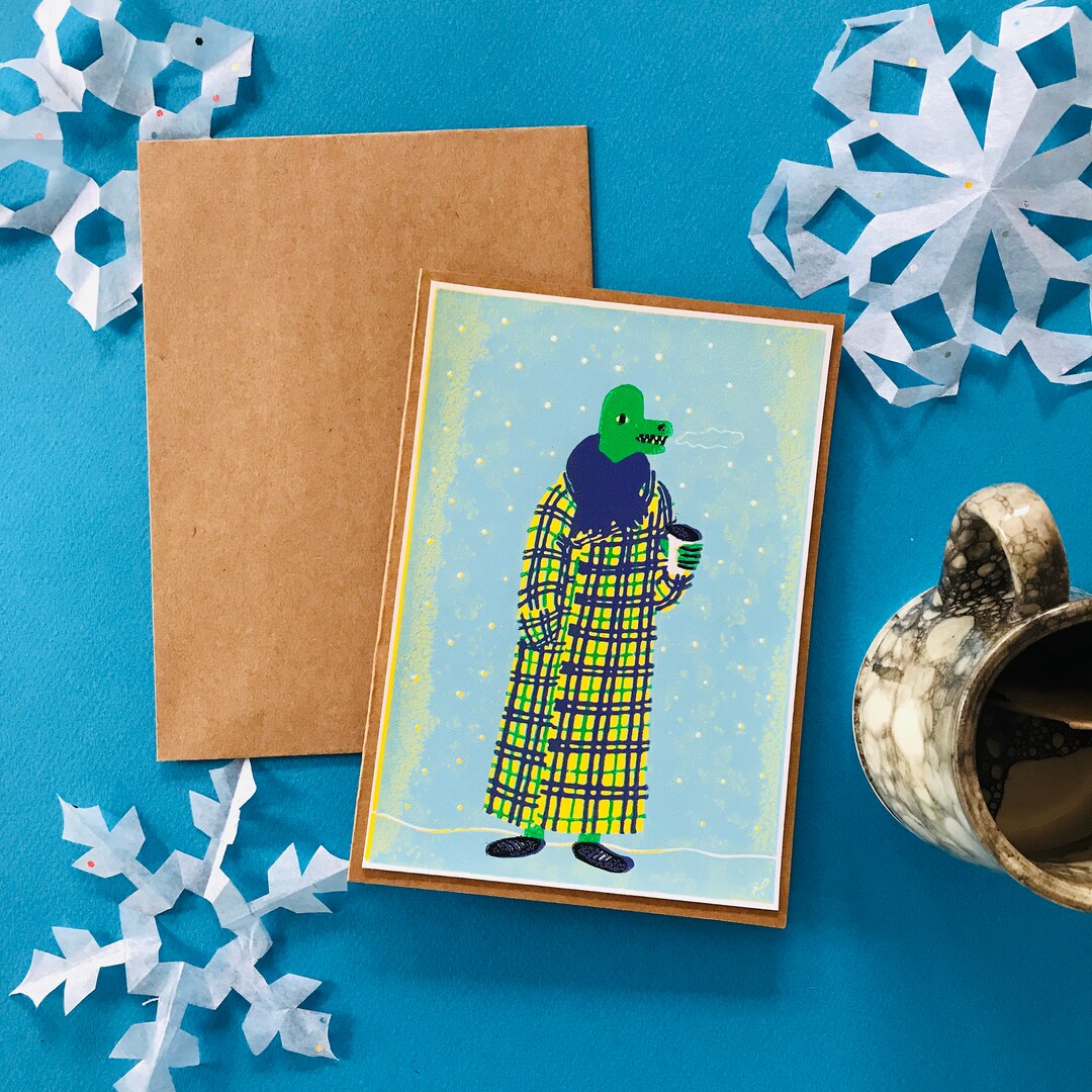 London Fog // Crocman Christmas Card // Five Colour Reduction - Etsy