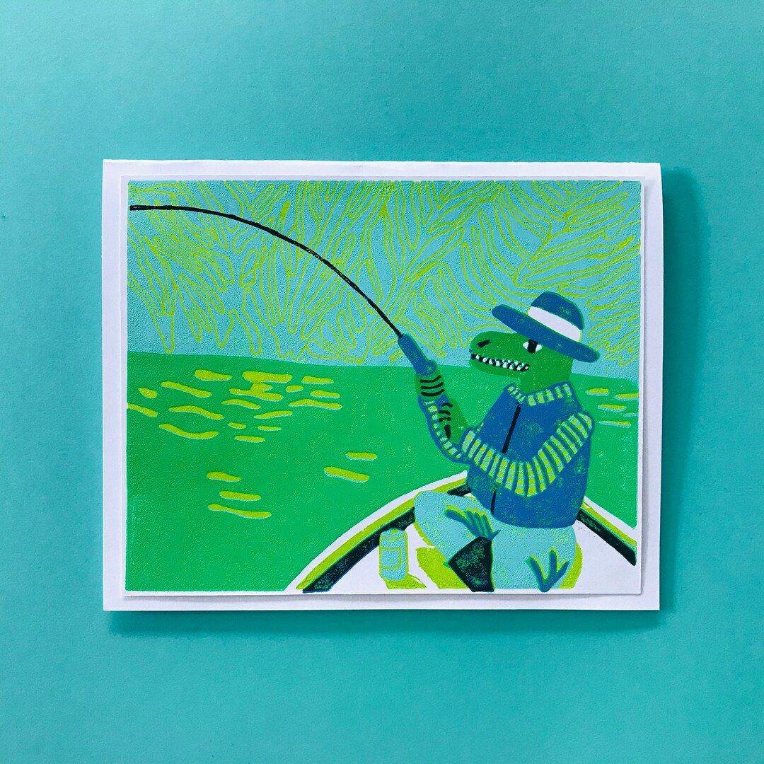 Crocman Father’s Day Card // Linocut Reduction Print - Etsy