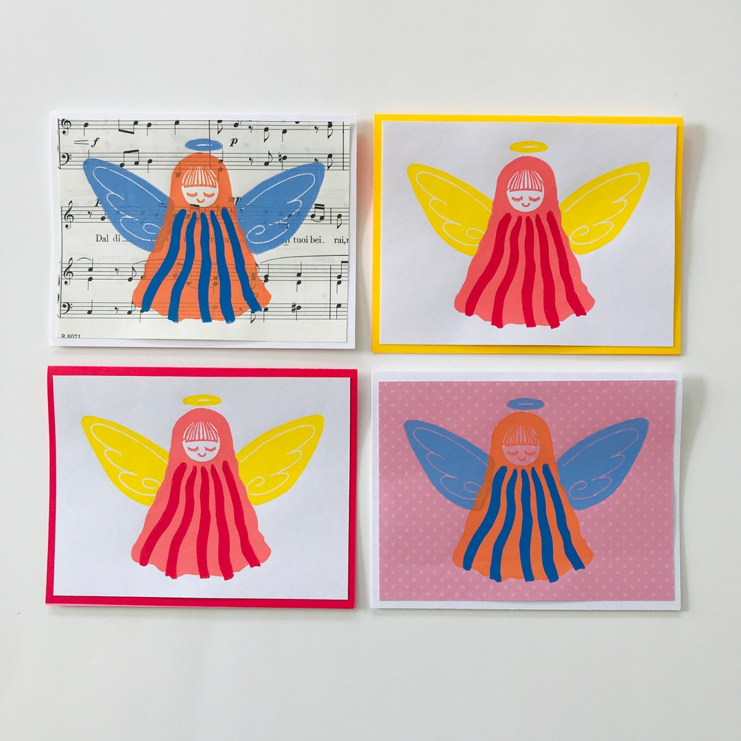 Angel Three Colour Linocut Christmas Card - Etsy