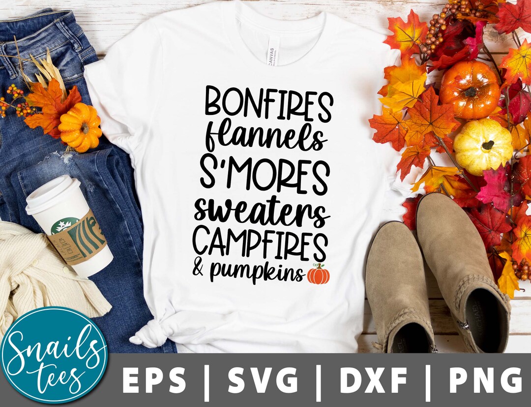 Bonfires Flannels S'mores Sweaters Campfires and Pumpkins SVG Png Dxf ...