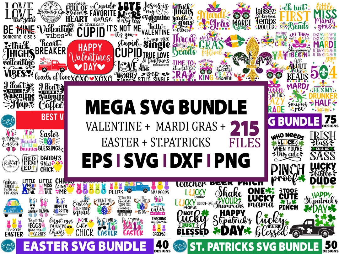 MEGA SVG BUNDLE, 210+ Designs, Huge Svg Bundle, Valentine's Day, Mardi ...