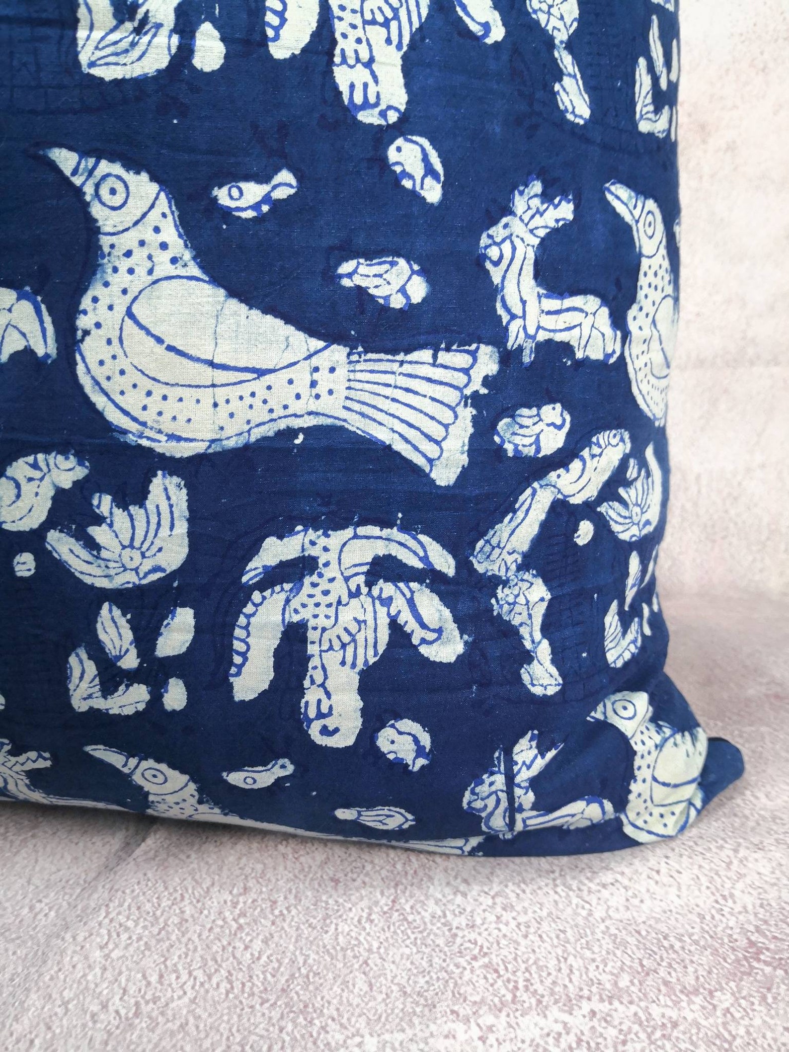 Organic Blue India Block Print Pillow, Handmade Block Print Pillow ...