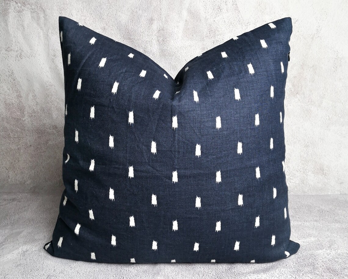 Indigo Linen Block Print Pillow Chiangmai Linen Block Print - Etsy