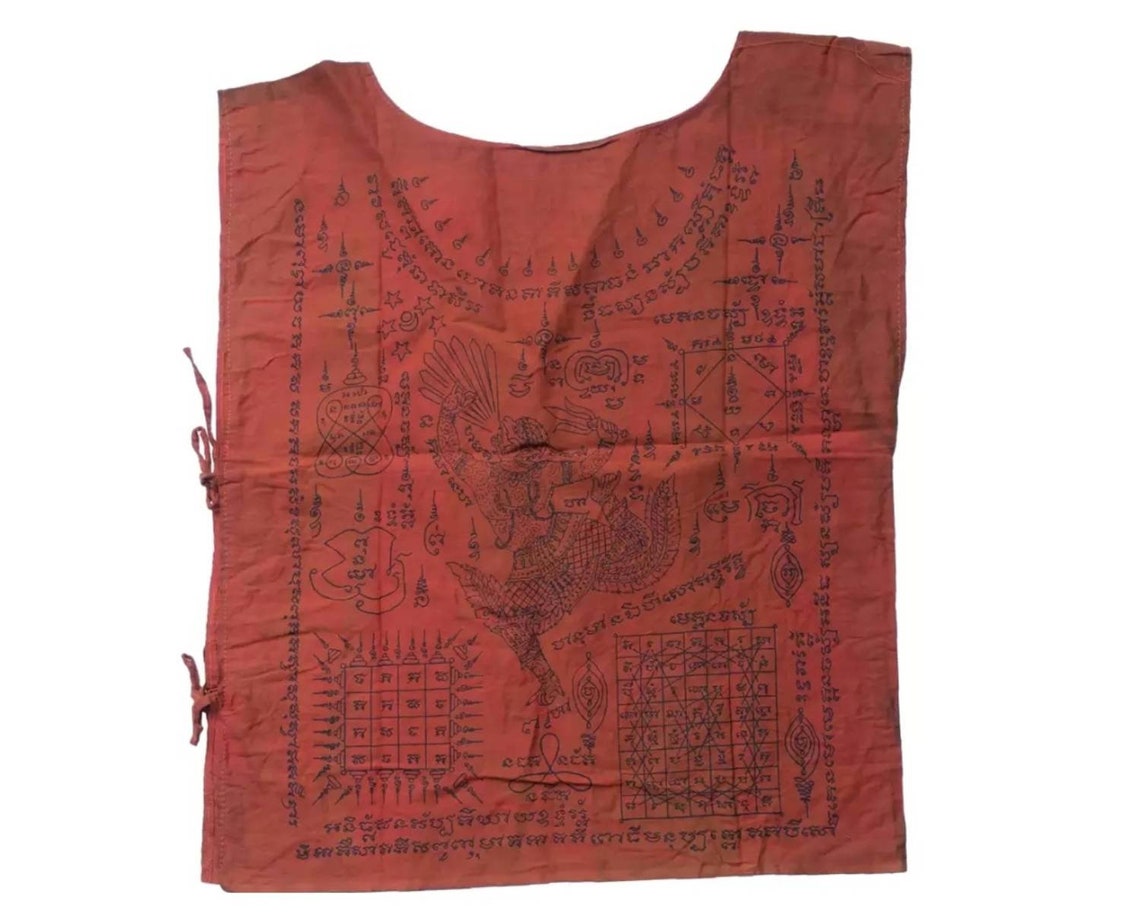 Vintage Yantra Cloth Luang Phoo SUK, Thai Buddha Cloth, Scared Guru ...